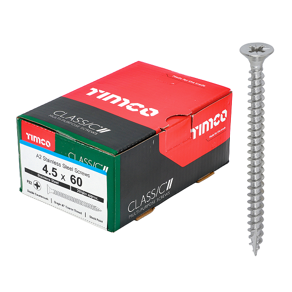 Timco A2 Stainless Steel Classic Screw Csk Pozi 4.5 x 60mm