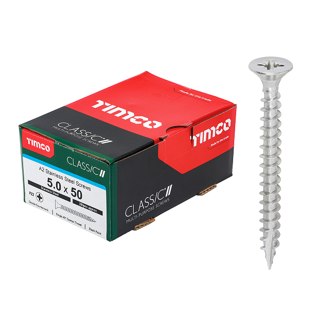 Timco A2 Stainless Steel Classic Screw Csk Pozi 5 x 50mm