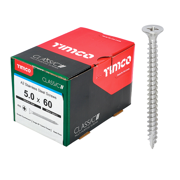 Timco A2 Stainless Steel Classic Screw Csk Pozi 5 x 60mm
