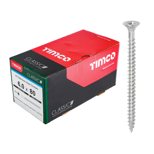 Timco A2 Stainless Steel Classic Screw Csk Pozi 6 x 80mm