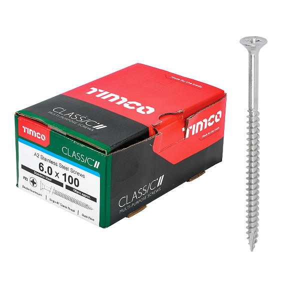 Timco A2 Stainless Steel Classic Screw Csk Pozi 6 x 100mm