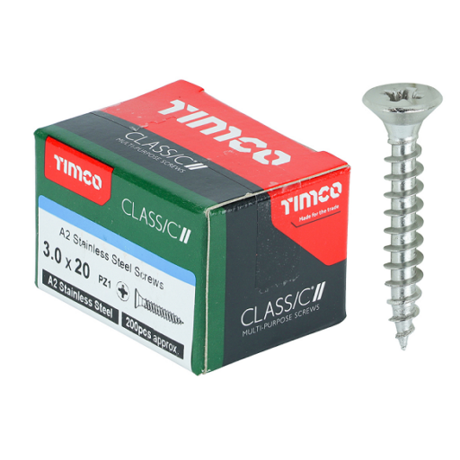 Timco A2 Stainless Steel Classic Screw Csk Pozi 3.0 x 20mm