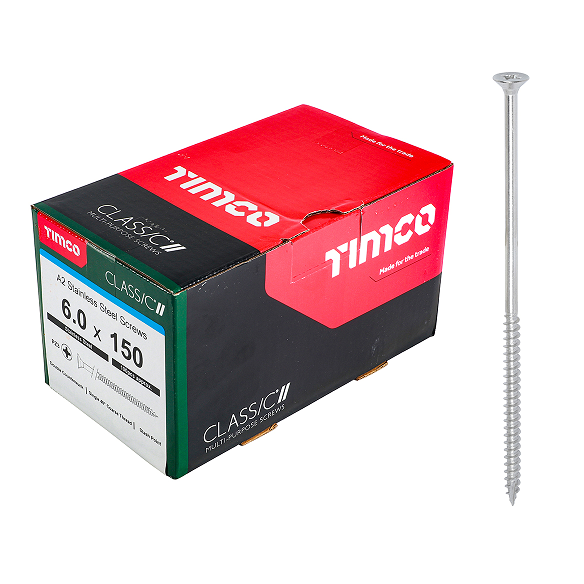 Timco A2 Stainless Steel Classic Screw Csk Pozi 6 x 150mm