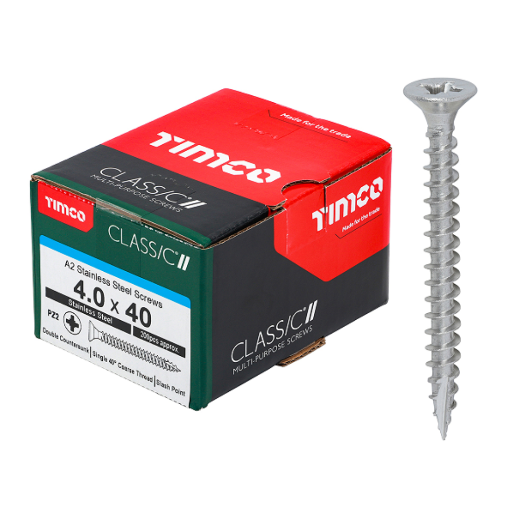 Timco A2 Stainless Steel Classic Screw Csk Pozi 4 x 40mm
