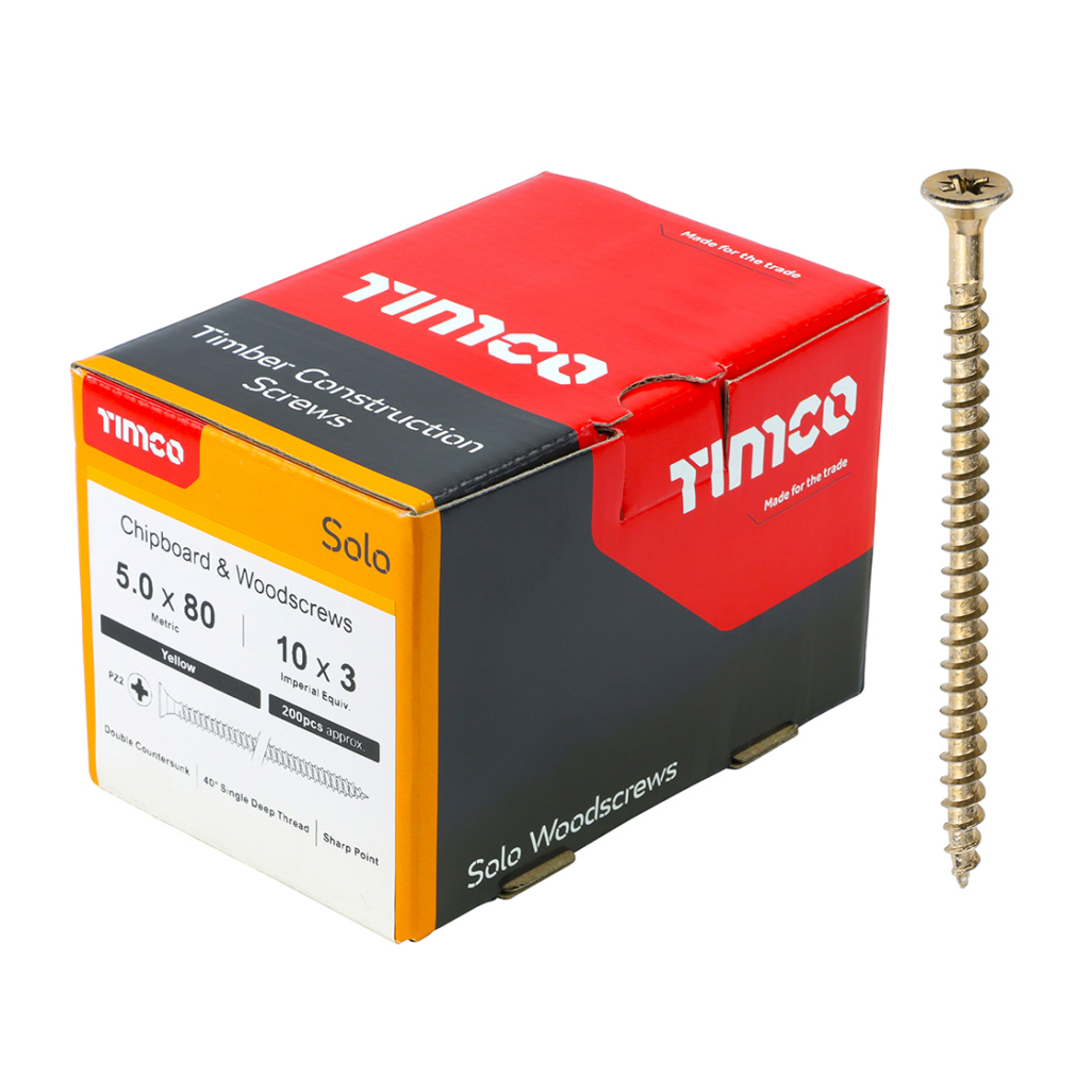 Timco Solo Woodscrews Double Countersunk Yellow 5.0 x 80mm