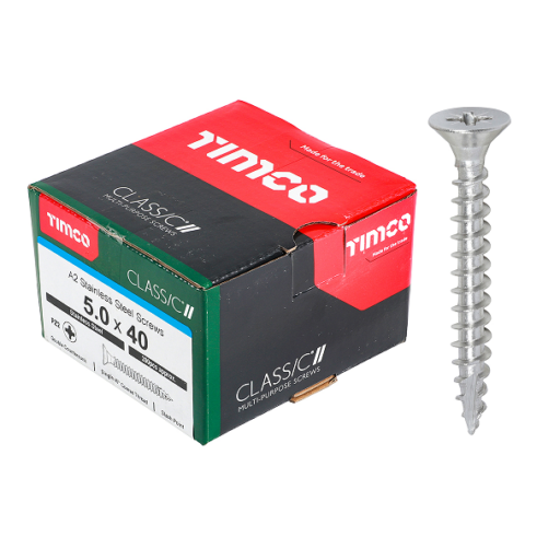 Timco A2 Stainless Steel Classic Screw Csk Pozi 5 x 40mm
